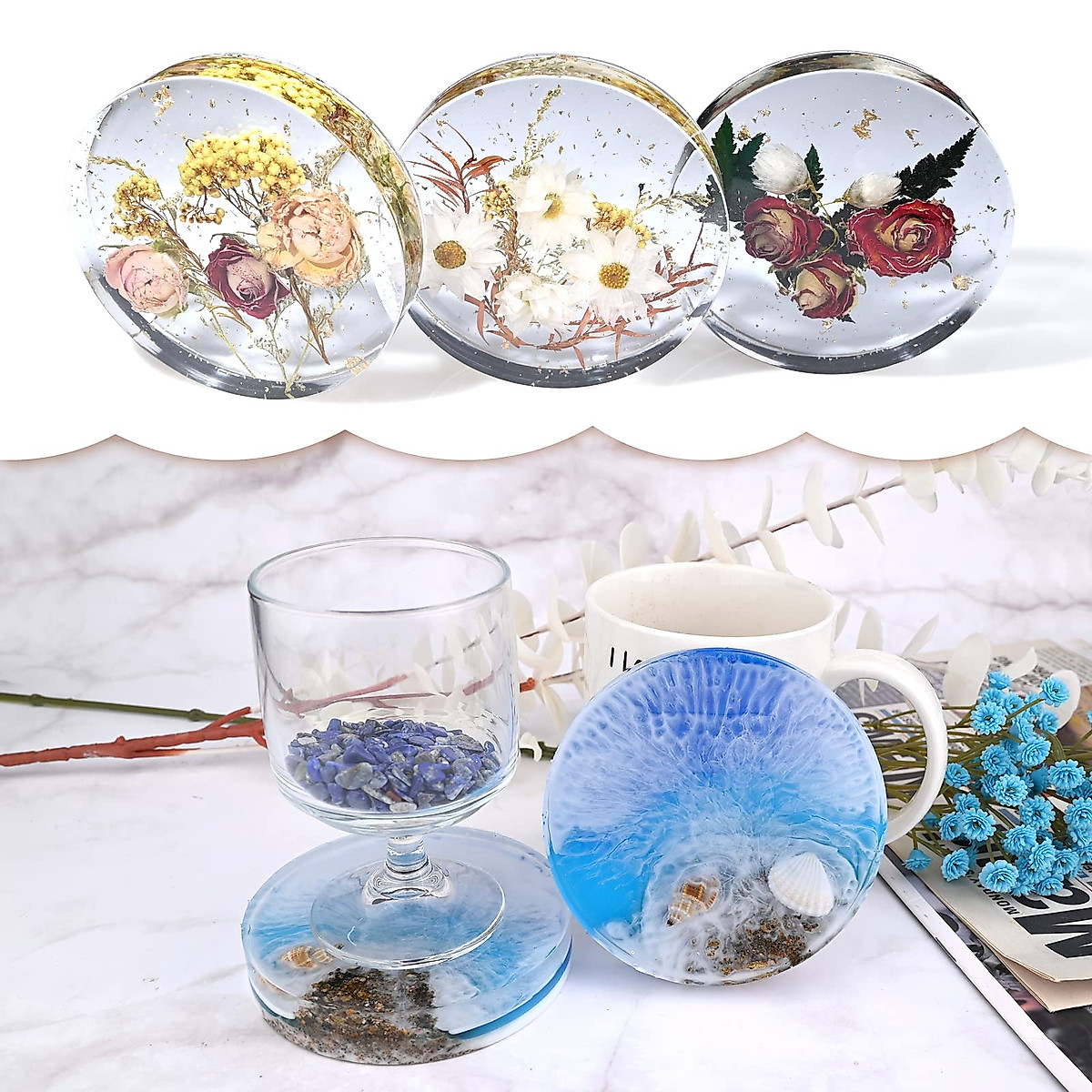 Resin Coaster Molds 6-Cavity Thick Round Coaster Silicone Molds for Resin Casting, Large Coaster Molds for Epoxy Resin DIY Custom Coasters Resin Art Gifts Home Decoration