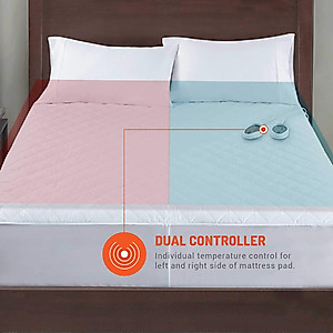 Degrees of Comfort Dual Control Heated Mattress Pad Queen Size | Zone Heating Electric Bed Warmer W/Auto Shut Off | Fit Up to 15 Inch | 12.5ft Long Cord - 60x80 Inch, White