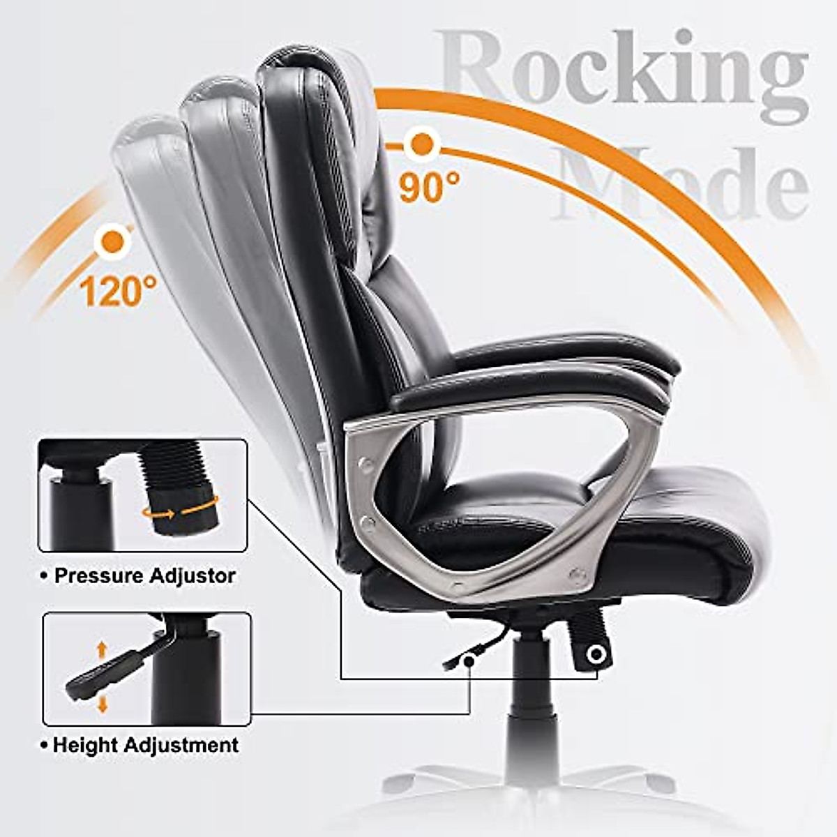 NeuType Executive Office Chair High Back Home Office Desk Chairs with Wheels PU Leather Ergonomic Computer Chair with Lumbar Support Adjustable Height & Swivel Big and Tall Office Chair - Black
