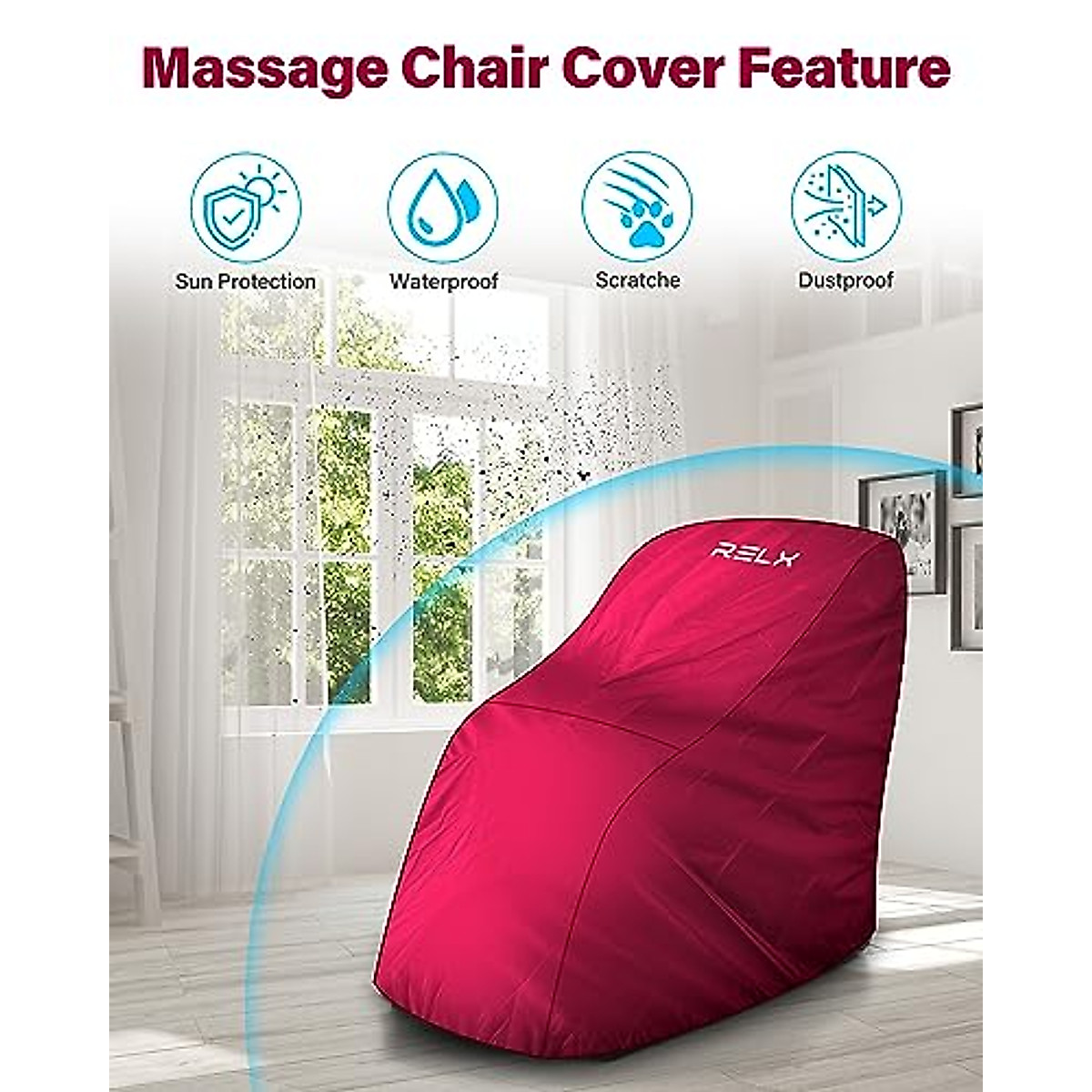 RELX Massage Chair Cover, Full Body Shiatsu Massage Chair Cover with Drawstring, Waterproof & Dustproof Cover, Removable Shield, Storage, Machine Washable (Red)