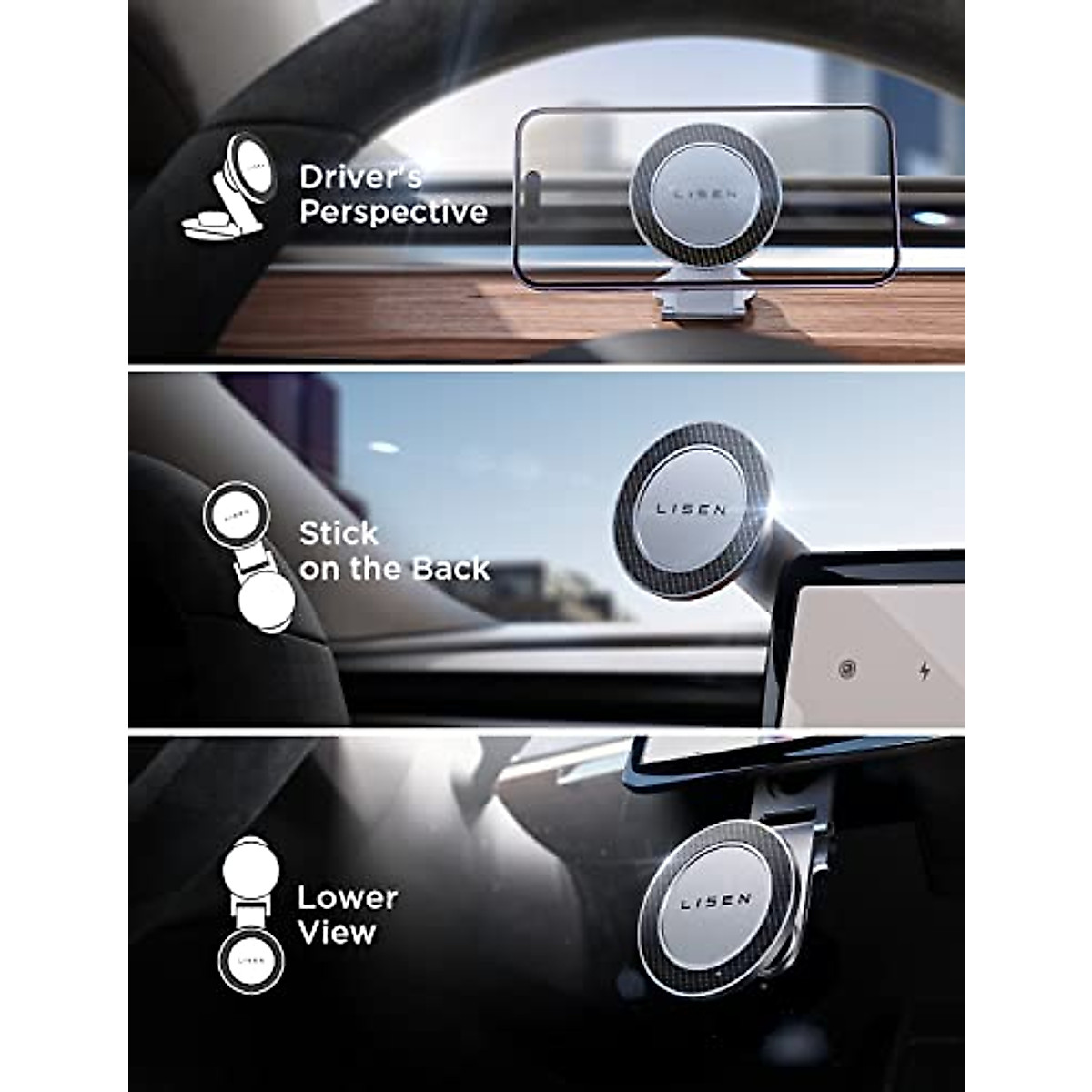 LISEN for Tesla Phone Mount Holder, for MagSafe Car Mount [20 Strongest Magnets] 2023 Tesla Model 3/Y/X/S Accessories, Adjustable Tesla iPhone Mount Compatible with iPhone 14 13 12 Pro Max Plus