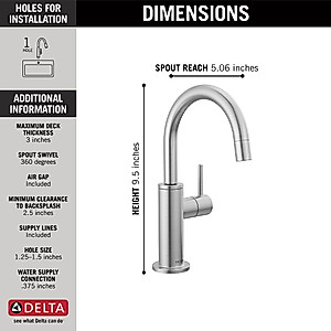 DELTA FAUCET 1930-AR-DST Contemporary Beverage Faucet, Arctic Stainless