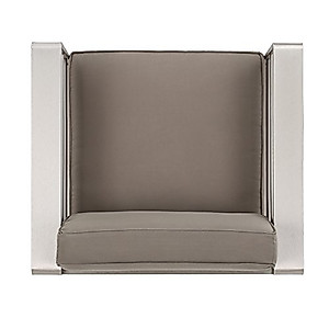 Christopher Knight Home Cape Coral Outdoor Set of Club Chairs with 3 Seater Loveseat and Firepit, 4-Pcs Set, Khaki / Dark Grey