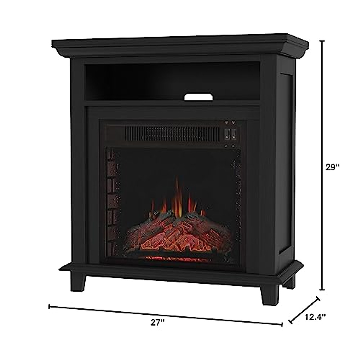 29-Inch Tall Electric Fireplace TV Stand – Freestanding Entertainment Console with Shelf, Faux Logs and LED Flames by Northwest (Black)
