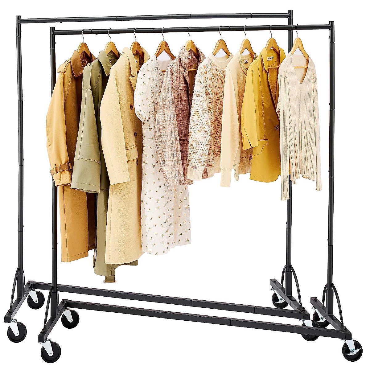 Hoctieon 2-Set Z Rack Set of 2, Rolling Clothing Racks with Z-Base, Heavy Duty Garment Racks Set of 2, Clothes Rack on Wheels With Brakes, Clothes Organizer Rack Set of 2, Black