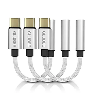 GLUBEE USB C to 3.5mm Audio Adapter 96 KHz Hi-Res Type C to 3.5mm  DAC of Type C to Aux Compatible with Galaxy X6/F13/S20 FE Pixel 6/5 Pad Pro/MacBook and More USB-C Devices (3 Pcs, Silver)