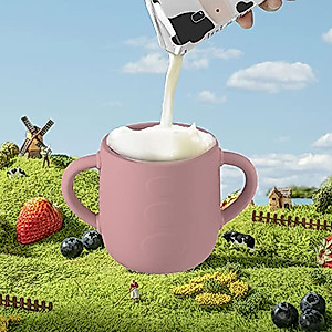 Linshuma Silicone Baby Cup, Toddler Straw Sippy Cup, Kids Trainer Cup, Open Cup for 6 Months+ Babies Training Cute 150ML Coffee