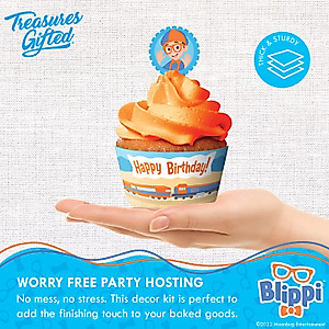 Treasures Gifted Officially Licensed Blippi Cupcake Toppers & Wrappers 24ct - Blippi Cake Decorations - Blippi Excavator Cupcake Set - Blippi Birthday Party Supplies - Blippi Cake Toppers