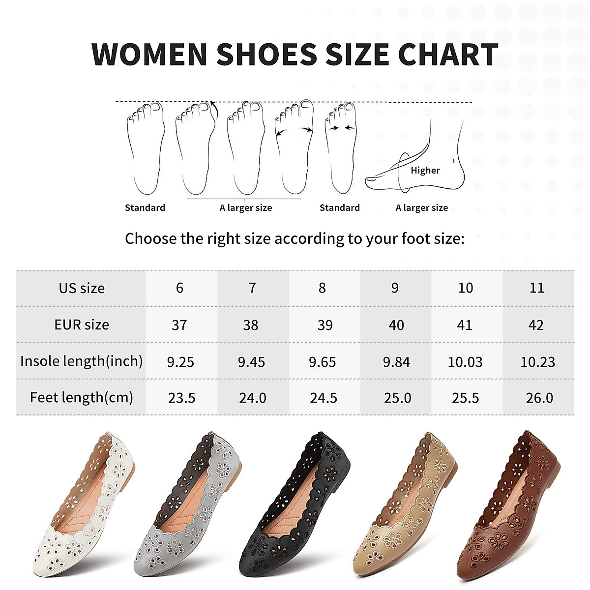 FRACORA Women's Ballet Flats Black PU Leather Dress Shoes Comfortable Round Toe Slip on Flats with Breathable Eyelets(Apricot.US9.5)