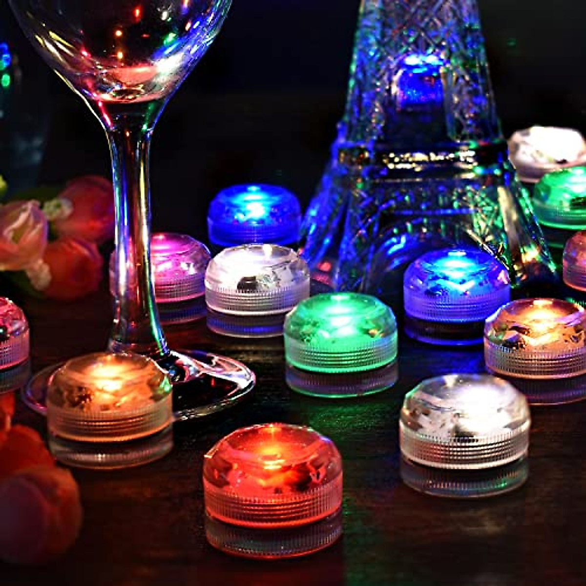 Mini Submersible Led Lights with Remote, Multicolor Underwater Tea Lights Candles, Waterproof Submersible Tea Lights Battery Operated Submersible Pool Lights for Wedding Vase Festival Party, 10pcs