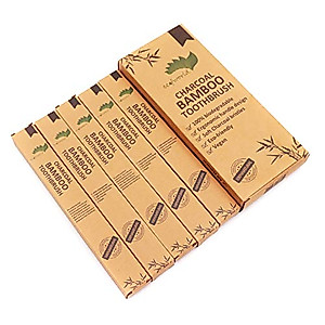 ECOFWORLD Soft Charcoal Bamboo Toothbrush - Natural Wooden Organic | USDA Certified Eco-Friendly | Extra Soft BPA Free Bristles Biodegradable | Individually Packed (Adults - 5 Pack)