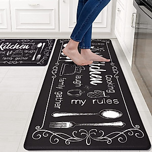 FRAMICS Kitchen Rugs and Mats Cushioned Anti-Fatigue Kitchen Rug, Waterproof Non-Slip Kitchen Mats and Rugs, Dark Brown Memory Foam Kitchen Floor Mat for Home Office Laundry, 17 x 47 + 17 x 30 Inch