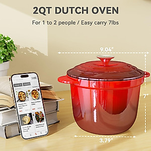 magicplux Dutch Oven Pot with Lid, Enameled Cast Iron Dutch Oven 2 Quart, Cast Iron Pot for Cooking, Red