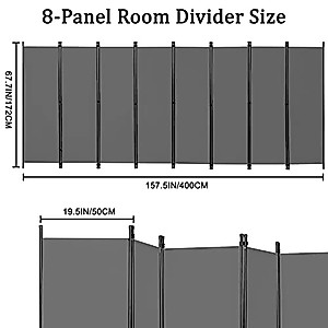 Room Divider Folding Privacy Screen, 8 Panel 5.6 ft Tall Extra Wide Partition Foldable Panel Wall Divider (Grey)