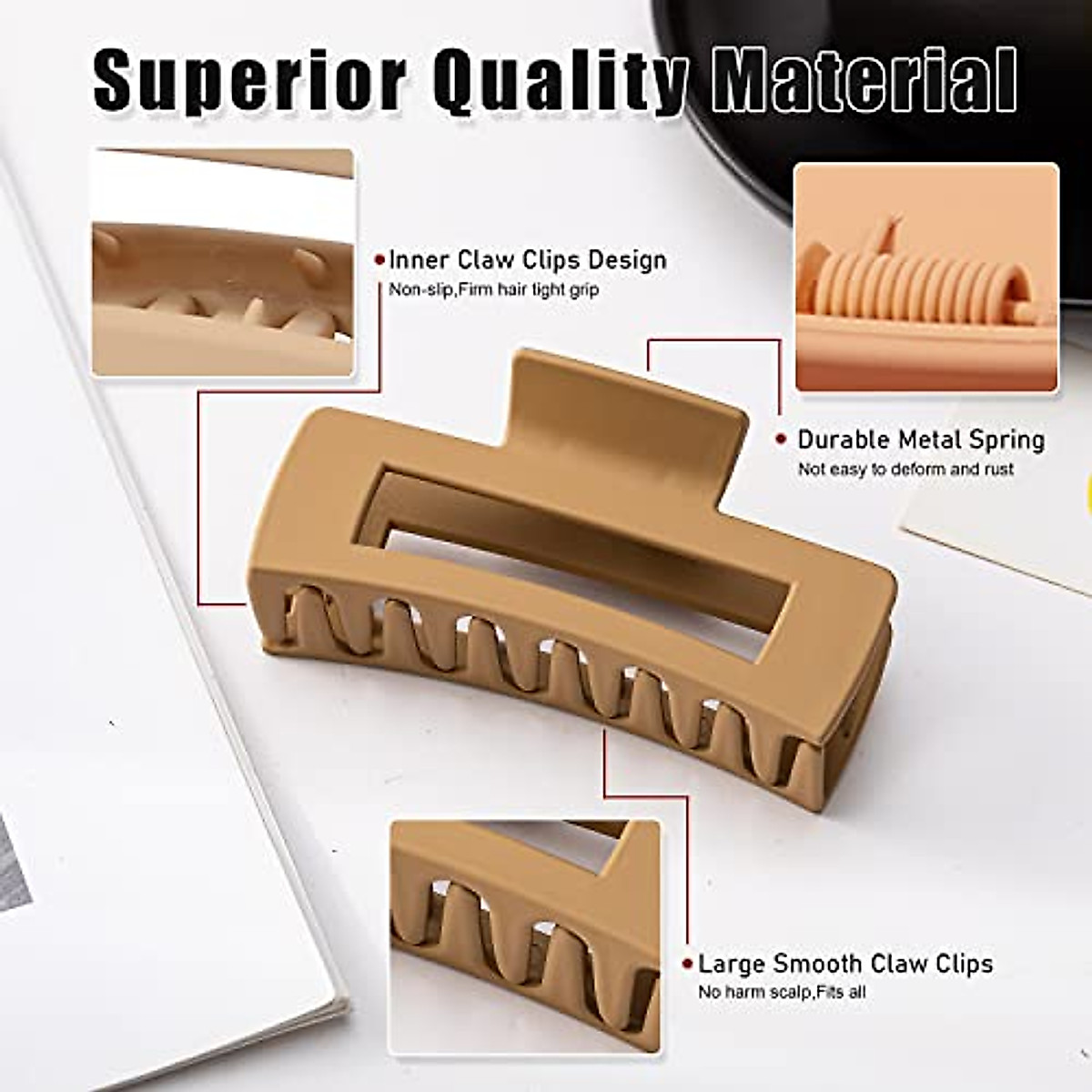 10 Pack 4.4" Large Hair Clips,Claw Clips,Hair Clips for Women & Girls,2 Styles 5 Colors Internal tooth design Strong Hold Matte Claw Hair Clips for Women Thick Hair & Thin Hair, 90's Vintage Hair Clip