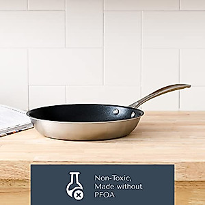 American Kitchen - 10 inch Premium Nonstick Skillet & Frying Pan, Stainless Steel, Durable Coating, PFOA-Free, with Cover, Made In America