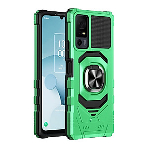 for TCL 40XL Case/TCL 40T Case/Jitterbug Smart 4 Case with Screen Protector,Magnetic Car Ring Stand Soft Silicone Bumper Military Grade Phone Case for TCL 40 XL/TCL 40 T T608DL /Lively Smart4 Green