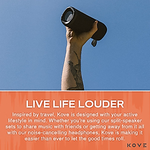 KOVE Commuter 2 - Black Bluetooth Speakers, Portable, Wireless with HD Louder Volume, Deep Bass Subwoofer, Microphone, IPX7 Water Resistant - Perfect Boom Box for Home, Outdoor or Travel