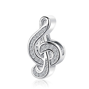 QeenseKc Treble Clef Music Cubic Zirconia Charm Bead for Pandora Charm Bracelet
