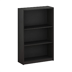 Furinno Jaya Simple Home 3-Tier Adjustable Shelf Bookcase, Black Pasir 3-Tier Open Shelf Bookcase, Espresso