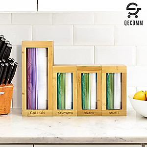 QECOMM Configurable Ziplock Bag Organizer- Baggie Organizer For Drawer Compatible With Gallon, Sandwich,Quart and Snack Variety Size Bags (4 Separate Boxes)