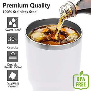 Toopify 30 oz Stainless Steel Insulated Tumbler Travel Mug with Straw Slider Lid, Cleaning Brush, Double Wall Vacuum