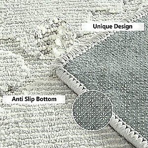 Zacoo Long Runner Rug 2'x8' Tufted Shag Hallway Rug Runner Boho Farmhouse Kitchen Mat Indoor Modern Bedside Runner Ultra Soft Non Slip Geometric Moroccan Rugs for Entryway Laundry Bathroom, Beige Grey