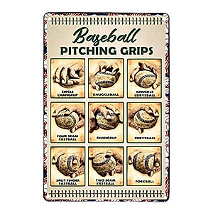 Baseball Pitching Grips Retro Metal Sign Tin Sign Retro Art Print Poster Decoration Bar Cafe Club Wall Plaque 8x12 Inches