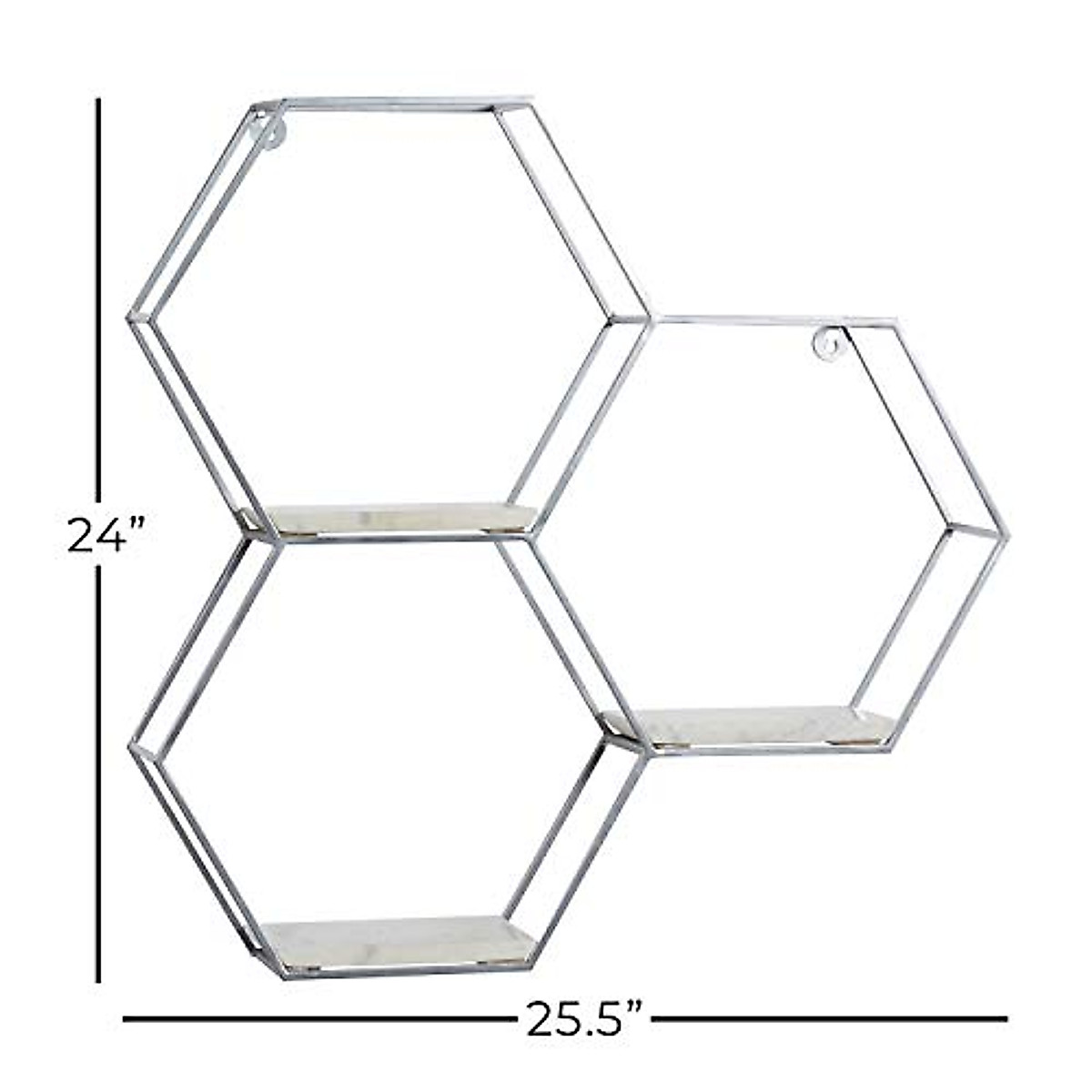 Deco 79 Marble Hexagon 3 Marble Shelves Wall Shelf, 26" x 5" x 24", Silver