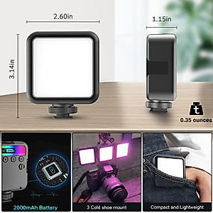 Altson Magnetic RGB Led Video Light LED Camera Light 360° Full Color Portable Photography Lighting Whit 3 Cold Shoe，，2000mAh Rechargeable CRI 96+/2500-9900K/13 Scene (Black)