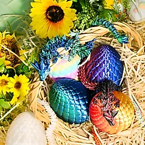 Impossmaker 6PCS 3D Printed Easter Dragon Eggs with 3D Printed Dragon Inside, Easter Basket Stuffers Mini Dragon Egg Set Articulated Crystal Dragon Fidget Toy for Adults Teens
