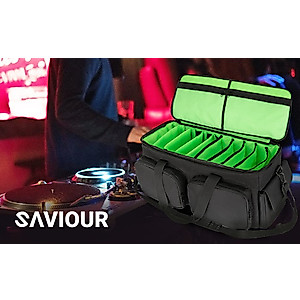 SAVIOUR DJ Cable File Bag, Detachable Padded Bottom and Adjustable Dividers, Stores Music, Audio, and Visual Cabling, Portable Travel Storage and Studio Organization (Green)