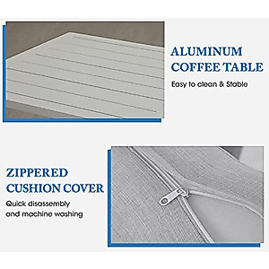 Solaste Aluminum Outdoor Patio Furniture Set, Metal Outside Patio Furniture Conversation Sets with Nesting Coffee Table, Outdoor Seating Set with 5” Olefin Cushions for Backyard Deck Lawn, White