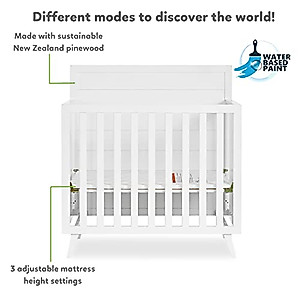 Sweetpea Baby Lexington 4-in-1 Convertible Mini Crib in White, JPMA & Greenguard Gold Certified, Made with Sustainable New Zealand Pinewood, Non-Toxic Finishes