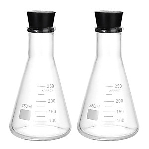 PATIKIL Erlenmeyer Flask, 2 Set 250ml 8.5oz Narrow Mouth Graduated Flasks with Rubber Stopper Borosilicate Glass Flasks with Printed Graduation for Lab Experiment Chemistry Science Study