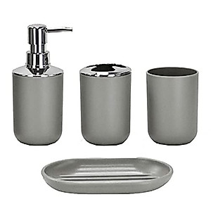 JIANWEI 4-Piece Bathroom Accessory Set, Bath Ensemble Includes Soap Dispenser, Toothbrush Holder, Toothbrush Cup, Soap Dish, Bathroom Home Decor and Housewarming Gift(Grey)