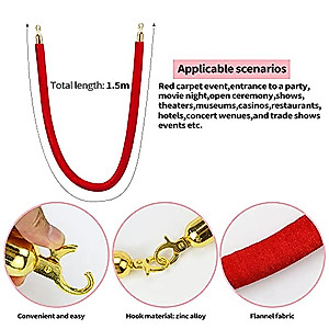 CZWESTC 2 pcs Red Velvet Stanchion Rope,Crowd Control Rope Barrier with Polished Gold Hooks for Oscar Party Decorations,VIP Sign,Red Carpet Events, Car Shows, and Upscale Affairs.