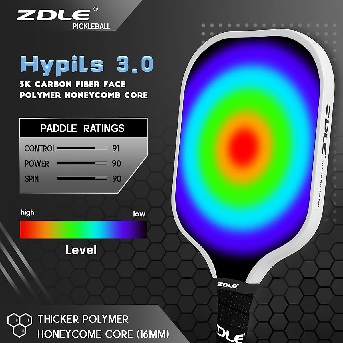 Zdle Pickleball Paddles, 8 oz Frosted Surface Graphite Pickleball Rackets, 3K Carbon Fiber and 16mm Polypropylene Core, Pickle Ball Raquette Set of 2 with Longated Handle