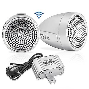Pyle 600 Watt Weatherproof Motorcycle Speaker and Amplifier System w/Two 2.25 Inch Waterproof Speakers, AUX - Handlebar Mount ATV Mini Stereo Audio Receiver Kit Set - Also for Marine Boat - PLMCA62BT