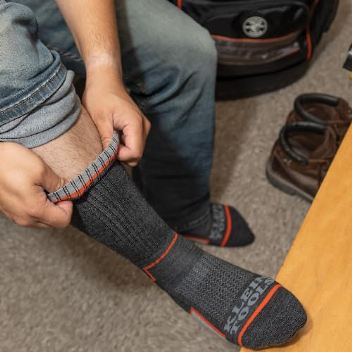 Klein Tools 60509 Thermal Socks, Merino Wool Performance Winter Socks, Mid-Length with Seamless Toe and Cushioned Foot Bed, XL