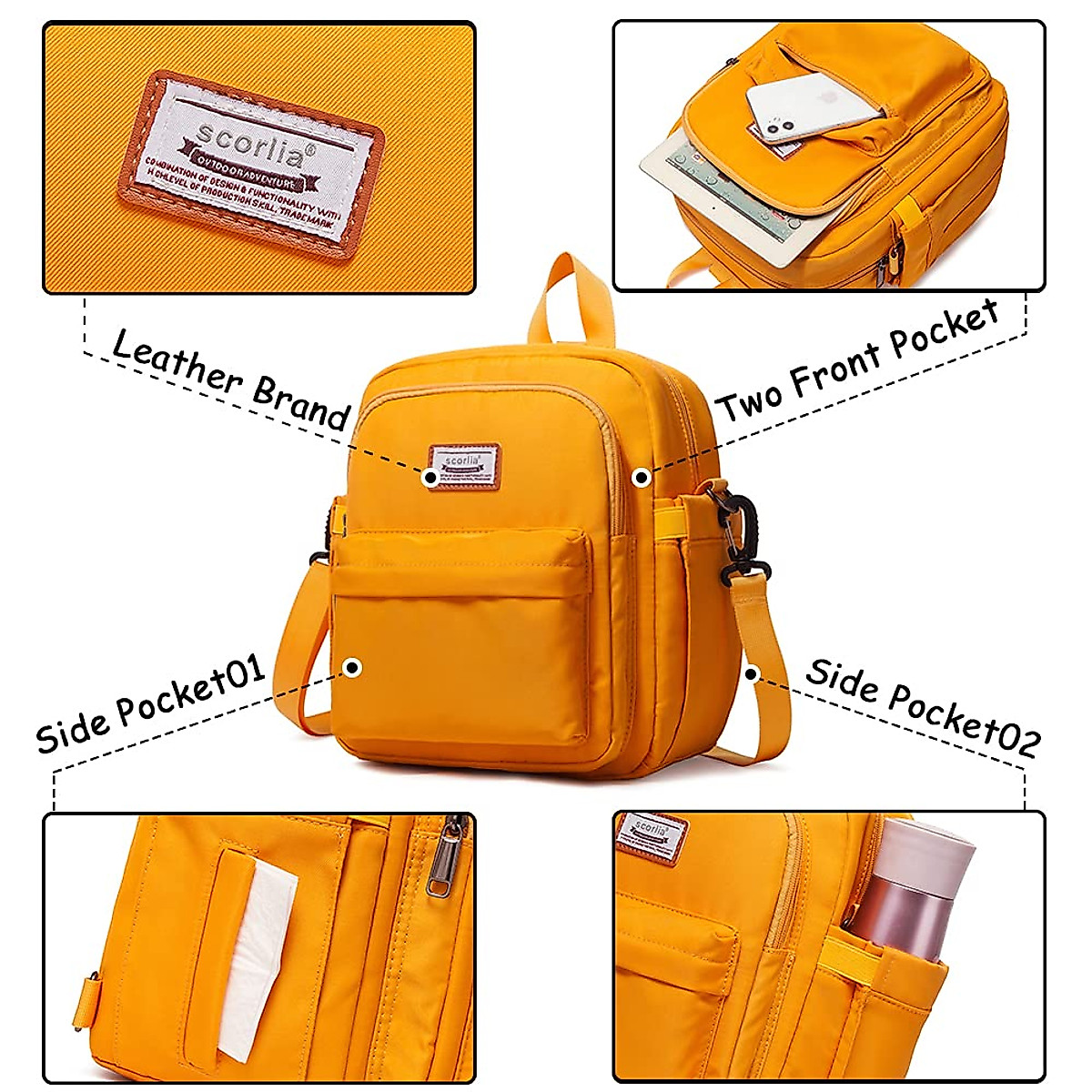 Scorlia Insulated Lunch Bag, Classic Backpack Style Lunch Tote for Women, Large Convertible Lunch Cooler Box with Side pockets for Girls, Kids, School, Office, Beach, Picnic, Black