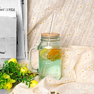 ANOTION Mason Jar with Handle - Colorful Drinking Glasses Colored Glass Cups with Lids and Straws Colored Glasses Drinking Set of 2 Mason Jars Iced Coffee Cups Tumblers Smoothie Water Bottles