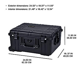 MEIJIA All Weather Waterproof Rolling Protective Case,Hard Compact Camera Case With Retractable Pull Handle And Wheels,Foam Inserted, Elegant Black, 24.64 X19.39 X13.78 inches