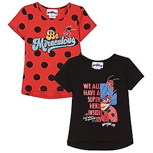Miraculous Ladybug Little Girls 2 Pack T-Shirts Polka Dots Black/Red 5