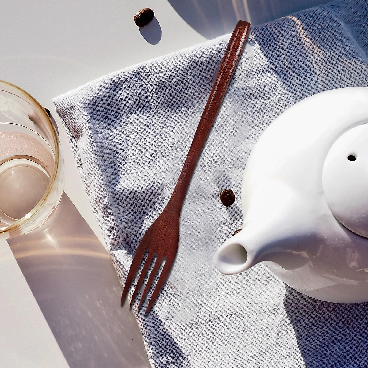 ABOOFAN 2Pcs Wooden Forks Reusable Japanese Style Wood Dinner Forks for Eating Food/Desserts/Salad/Fruit Wooden Cutlery Utensils