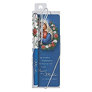 Heart of a Mother Madonna and Child Rollerball Pen with Bookmark Gift Set for Catholic Moms