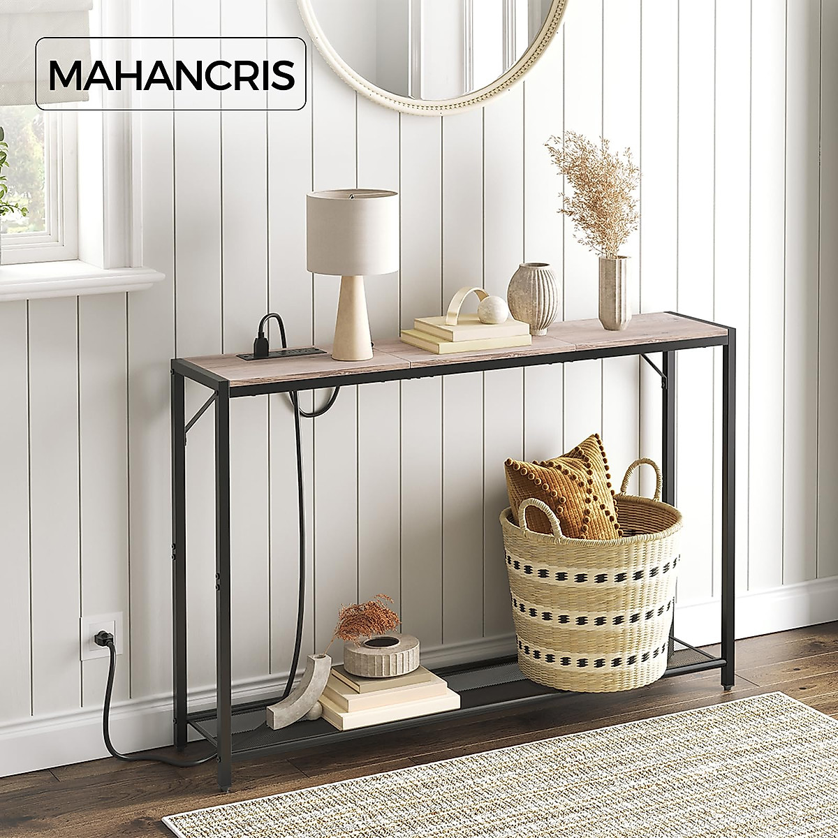 MAHANCRIS Sofa Table with Power Outlet, 43.7" Console Table with USB Ports, Behind Couch Table, Entryway Table for Living Room, Entryway, Foyer, Metal Frame, Adjustable Feet, Greige CTHG11E01Z1