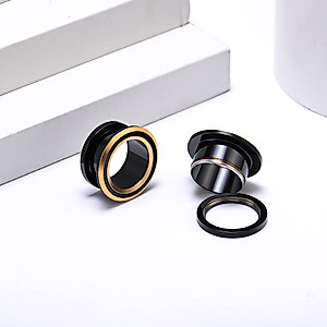 PUNKYOUTH 2PCS 316L Stainless Steel Two-color Screw Tunnel Ear Plug Expander Stretcher Gauge 0G-1"