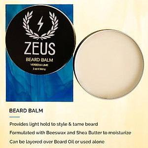 ZEUS Everyday Beard Care Kit with Refined Beard Oil – Shampoo & Conditioner Wash, Refined Oil & Beard Balm (Made in USA) Sandalwood