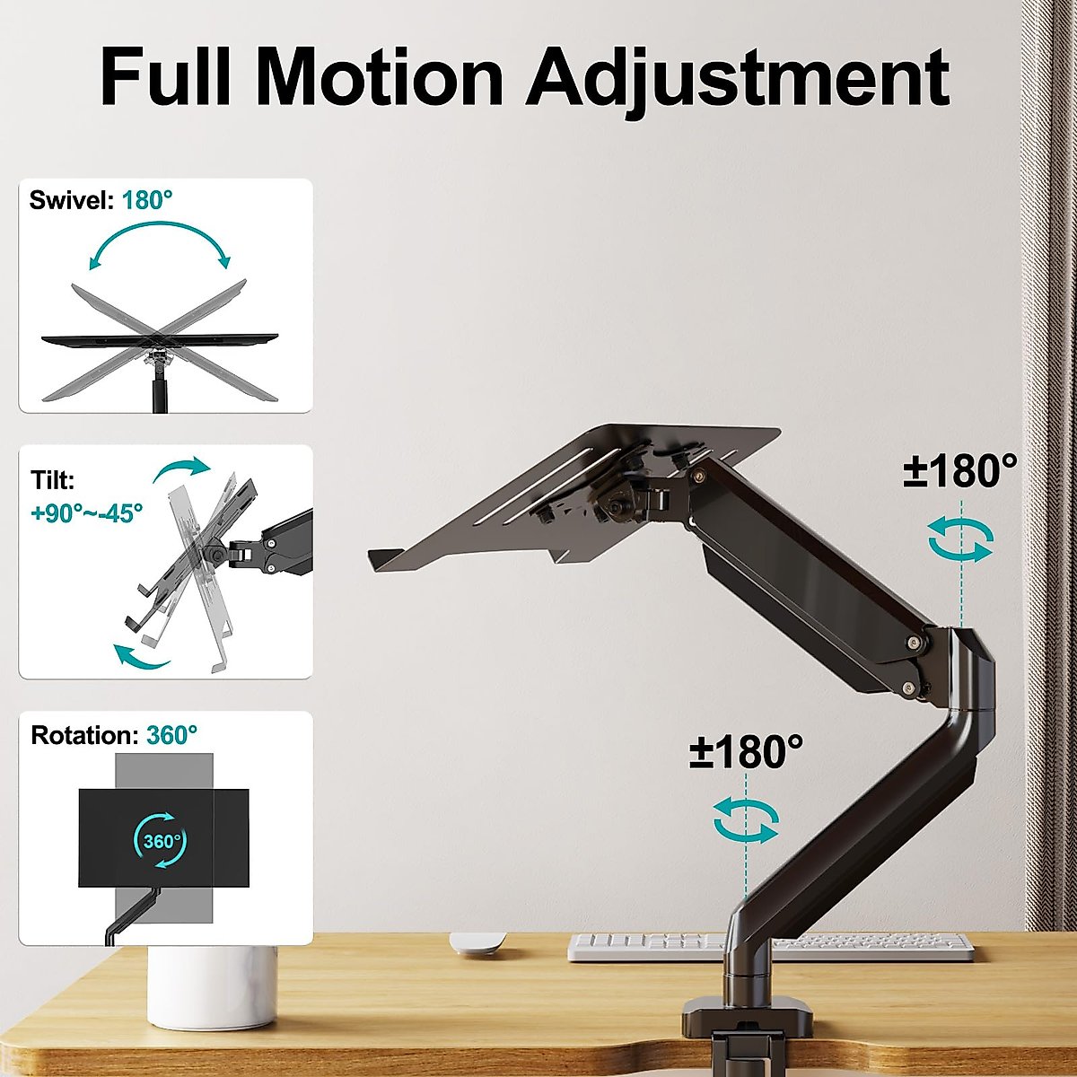 MOUNT PRO Laptop Stand Desk Mount, 2 in 1 Function Monitor Laptop Mount, Aluminum Laptop Arm Fits Max 17" Notebook and 32" Computer Screen, Single Monitor Mount with Laptop Tray, Holds up to 17.6lbs